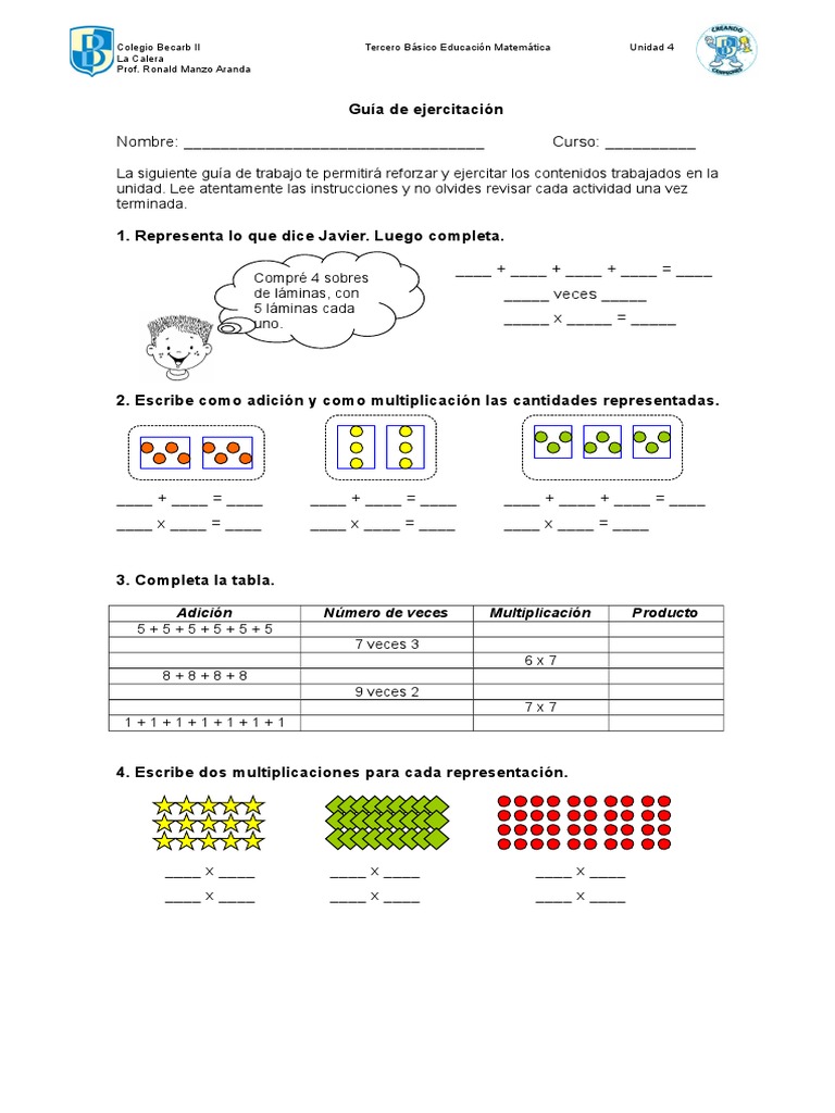 Guia1 Multiplicación Tercero Básico | PDF | Arte