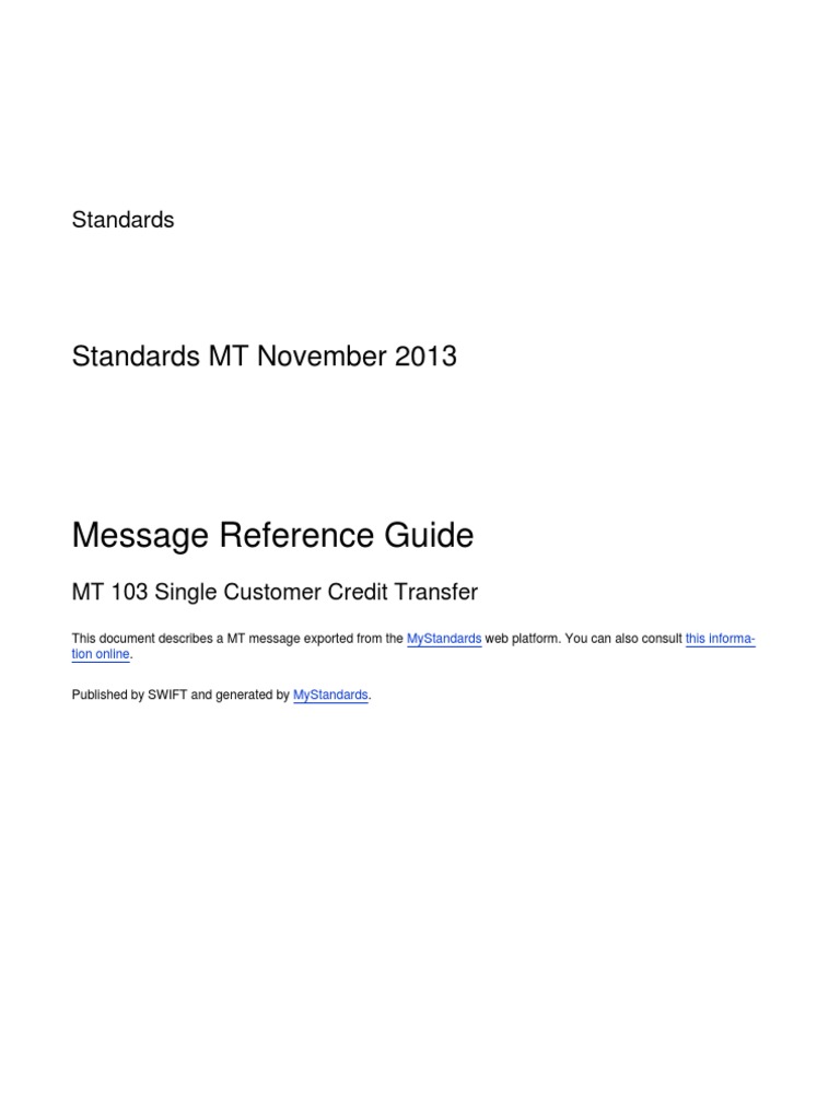 Standar mt103 | Financial Transaction | Debits And Credits