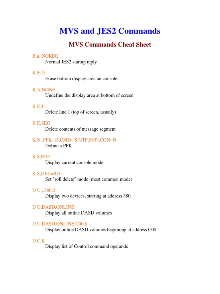 MVS and JES2 Command Cheat Sheet | PDF