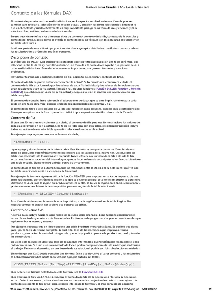 Contexto de fórmulas DAX en Excel | PDF | Tabla (base de datos) | Fórmula