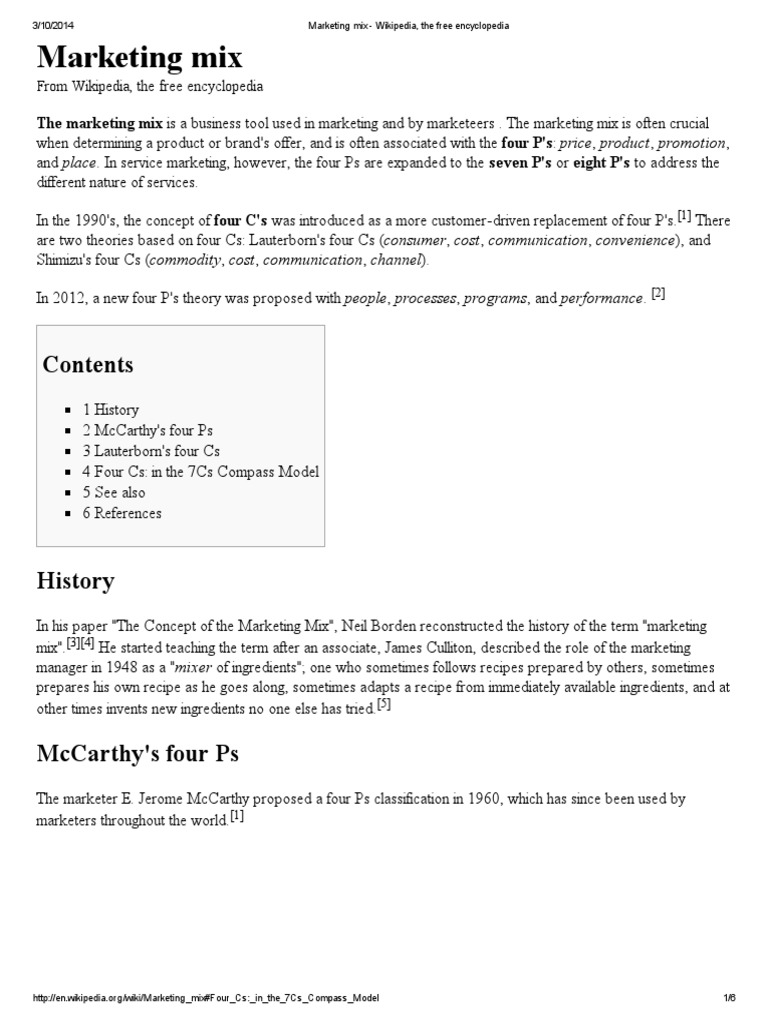 Marketing Mix - Wikipedia, The Free Encyclopedia | Download Free PDF ...