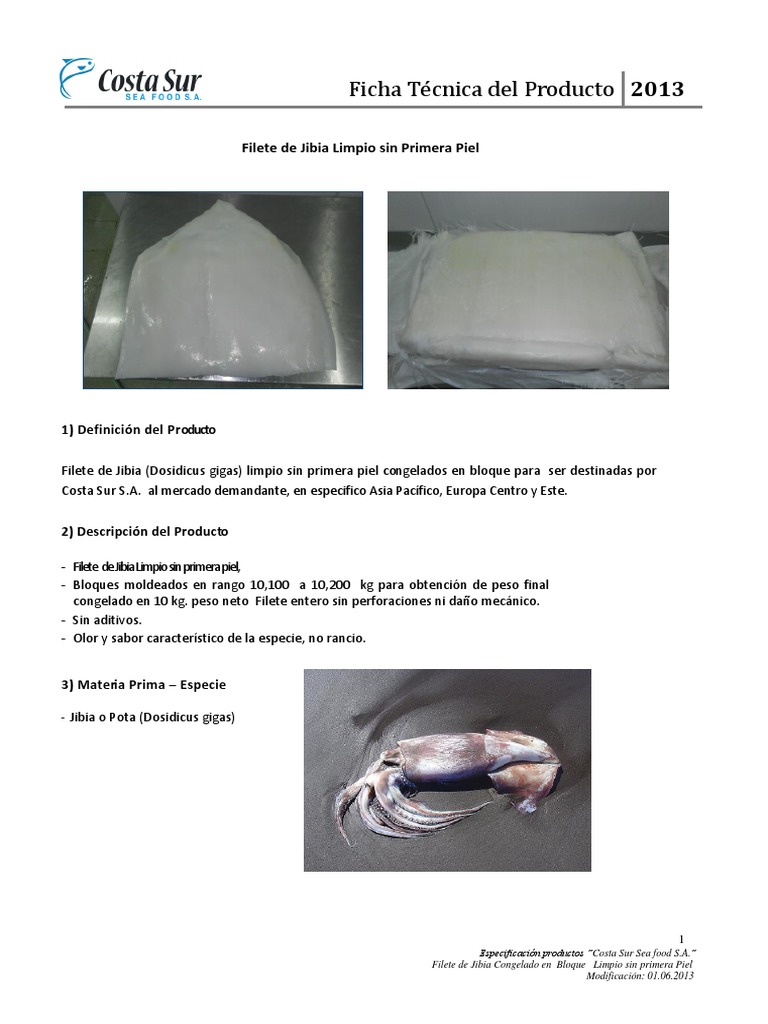 Ficha Técnica Filete Jibia | PDF | Alimentos | Comida y bebida