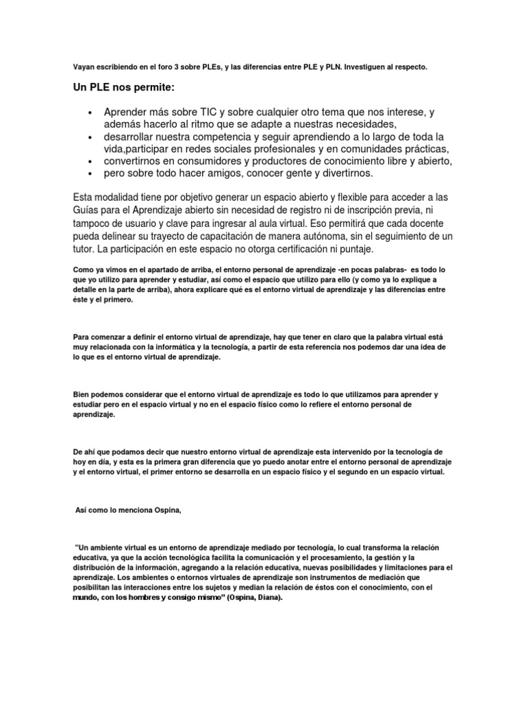 Ple Vs PLN | PDF | Aprendizaje | Tecnología de información y comunicaciones