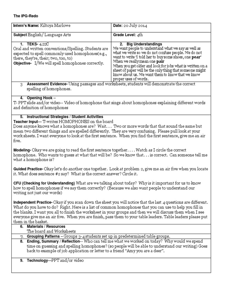 Ipg Lesson Plan | PDF | Lesson Plan | Learning