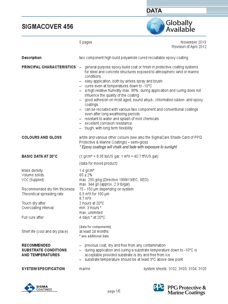 Sigmacover 456: Description Principal Characteristics | PDF | Paint | Epoxy