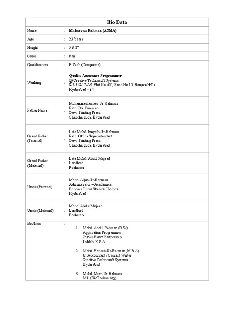 Bio Data | PDF