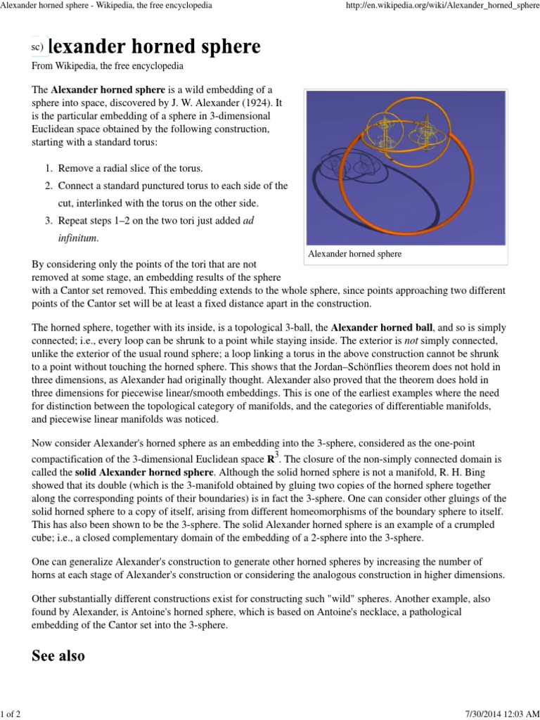 Alexander Horned Sphere - Wikipedia, The Free Encyclopedia | PDF ...