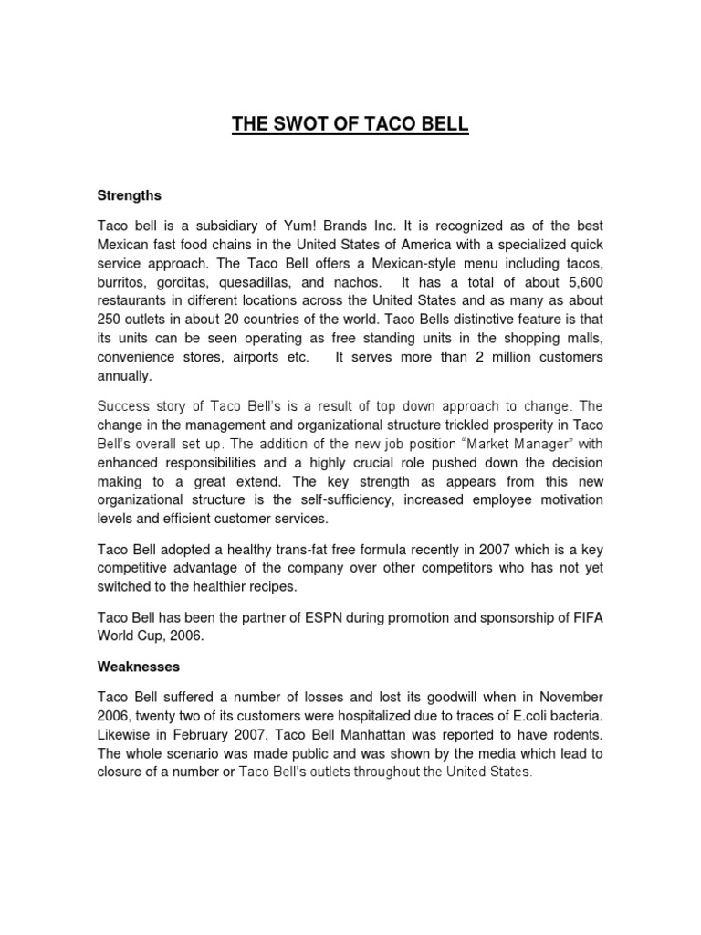 The Swot of Taco Bell | PDF | Fast Food | Foods