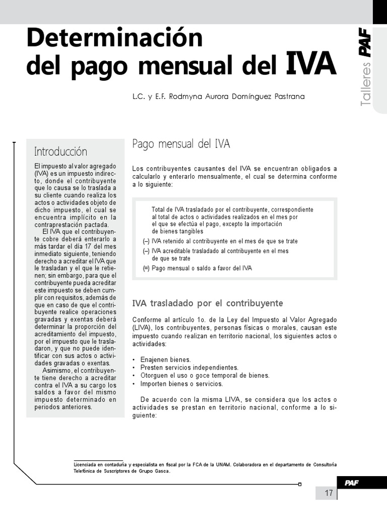 Determinación Del Pago Mensual Del IVA | Tarjeta de débito | Impuestos