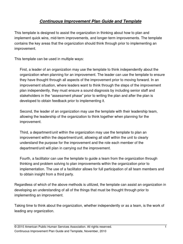 Continuous Improvement Plan Guide and Template Nov 2010 | PDF ...