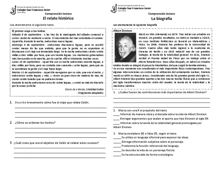 Comprensión lectora biografia | Albert Einstein | Física y matemáticas