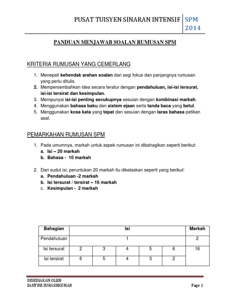 Panduan Menjawab Soalan Rumusan SPM | PDF
