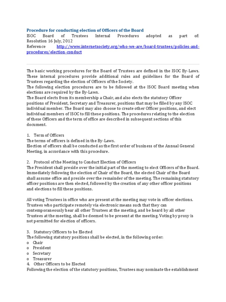 FPA RT Procedure For Conducting Election of Officers of The Board | PDF ...