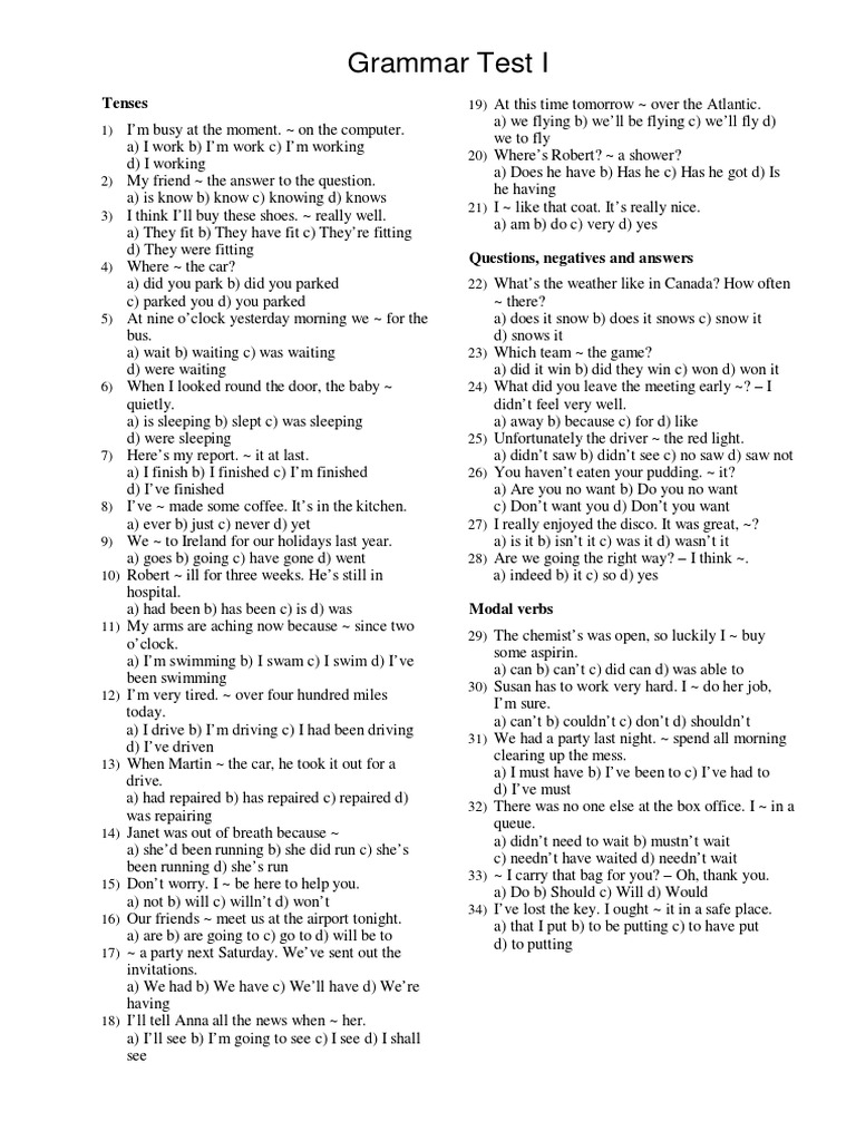 Grammar Test 100 Questions | PDF | Morphology | Syntax