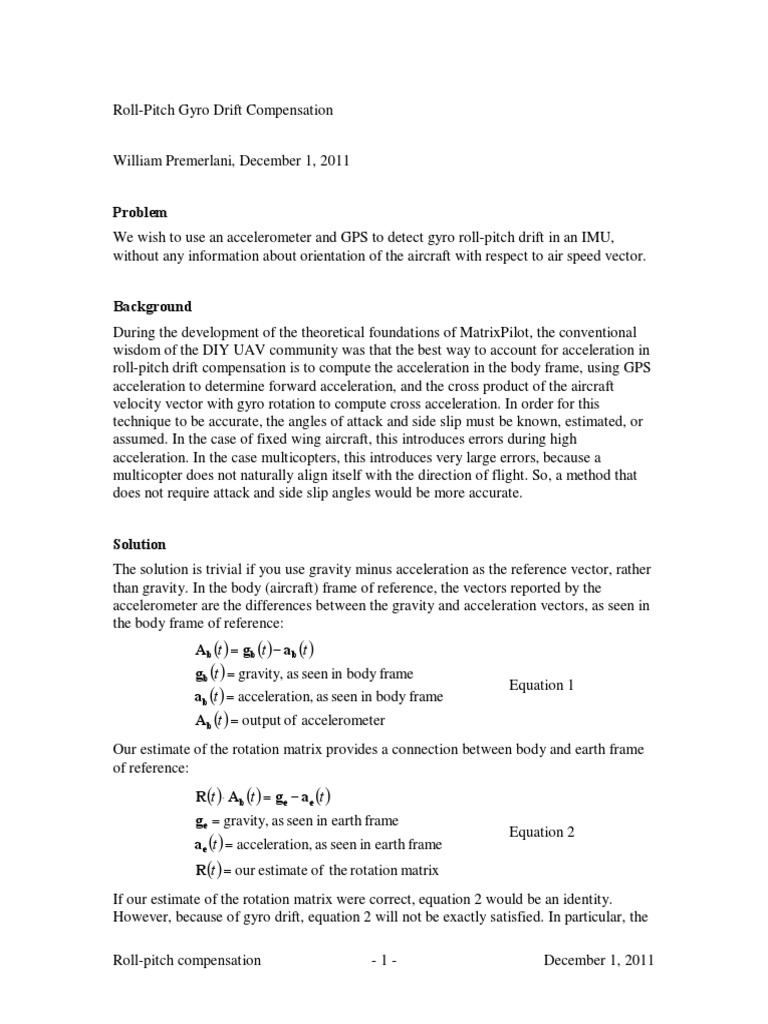 Roll Pitch Drift Compensation | PDF | Acceleration | Euclidean Vector