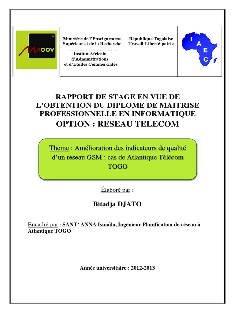 Rapport de Stage Moov PDF | PDF | GSM | Téléphonie mobile