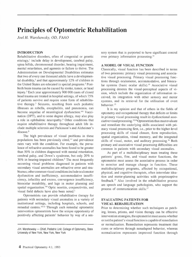Principles of Optometric Rehabilitation | PDF | Optometry | Visual System
