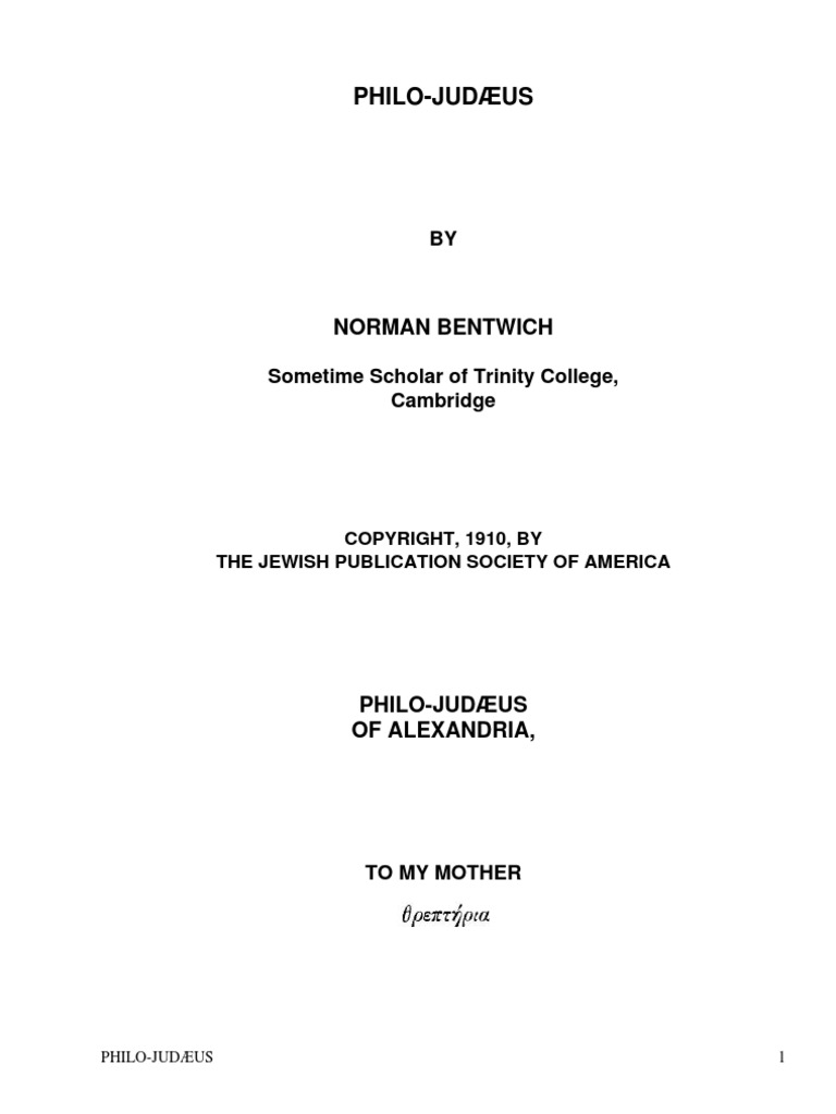 Philo-Judaeus of Alexandria by Bentwich, Norman, 1883-1971 | PDF ...