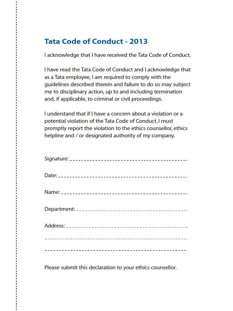 Declaration For Tata Code of Conduct | PDF