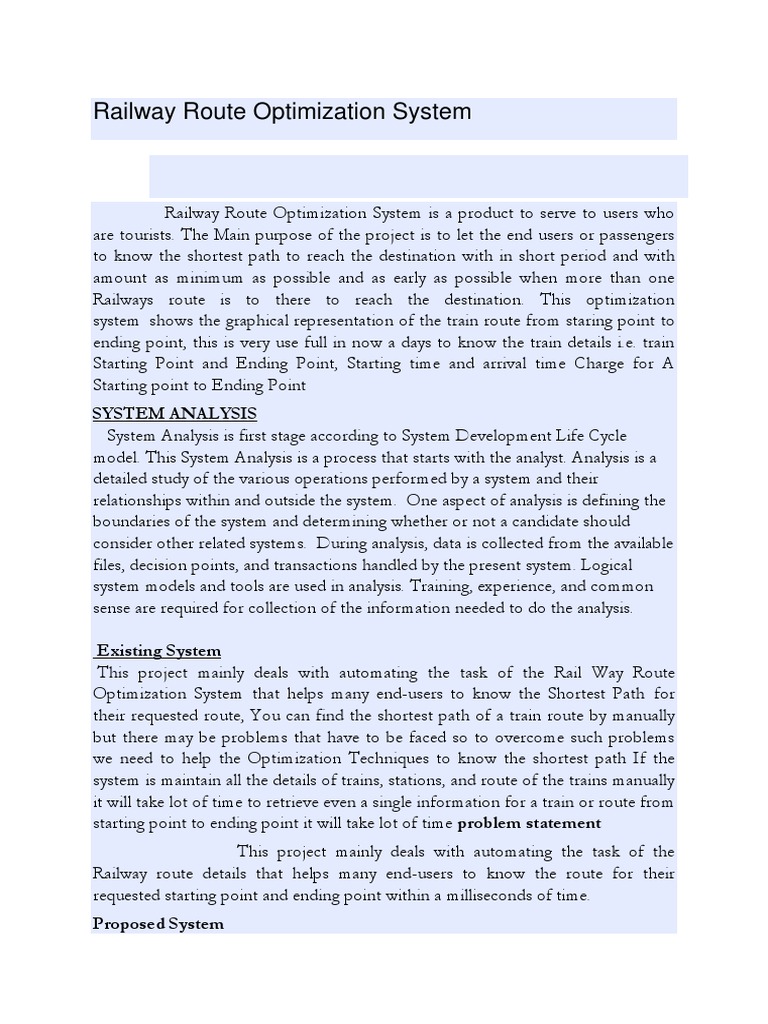 Railway Route Optimization System | PDF | System | Mathematical ...
