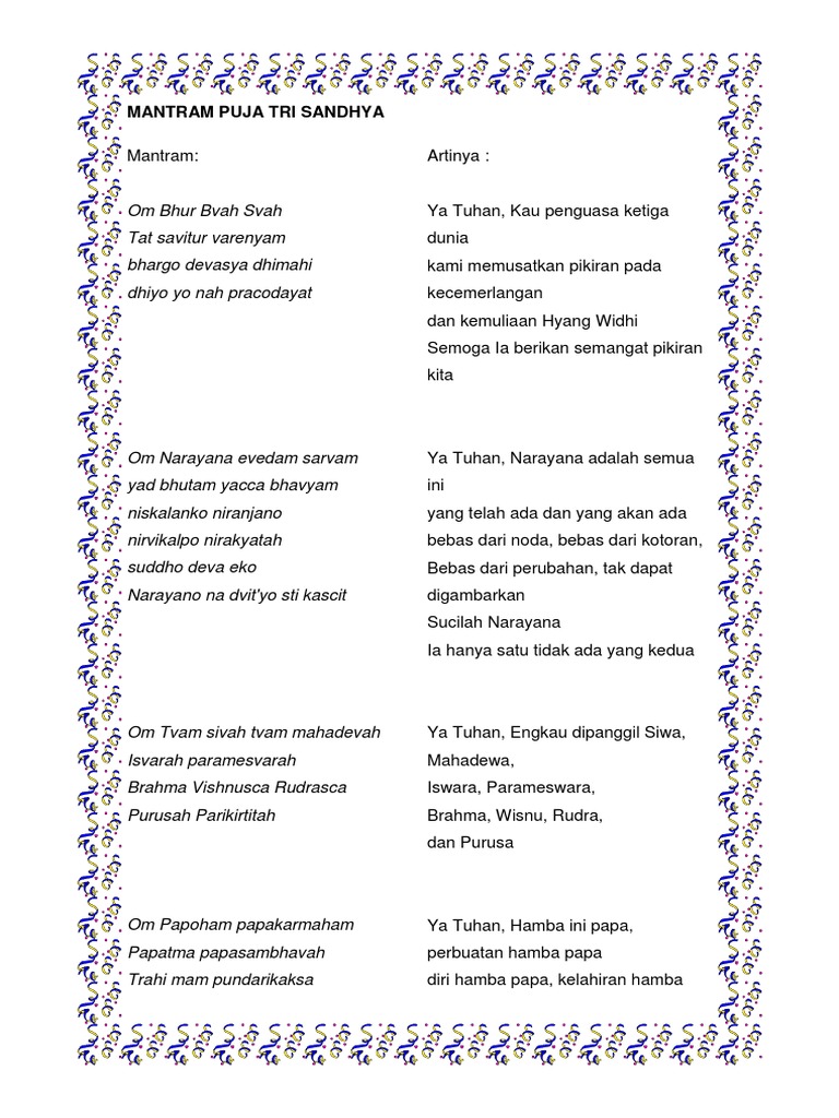 Mantram Puja Tri Sandhya | PDF