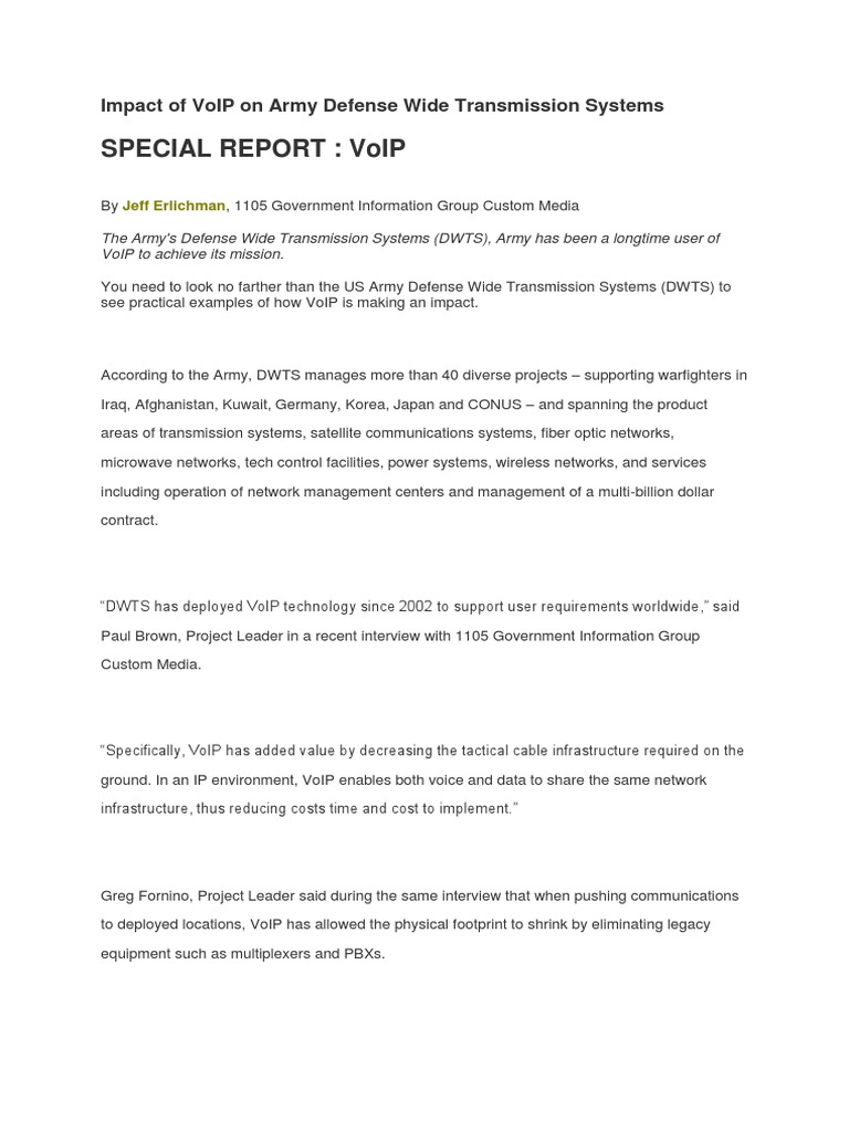 Impact of VoIP On Army Defense Wide Transmission Systems | PDF | Voice ...
