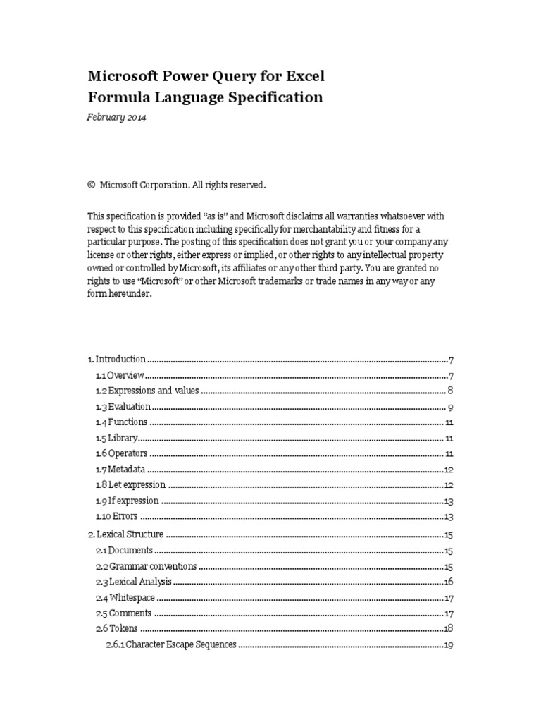 Power Query Formula Language Specification (February 2014) | PDF ...