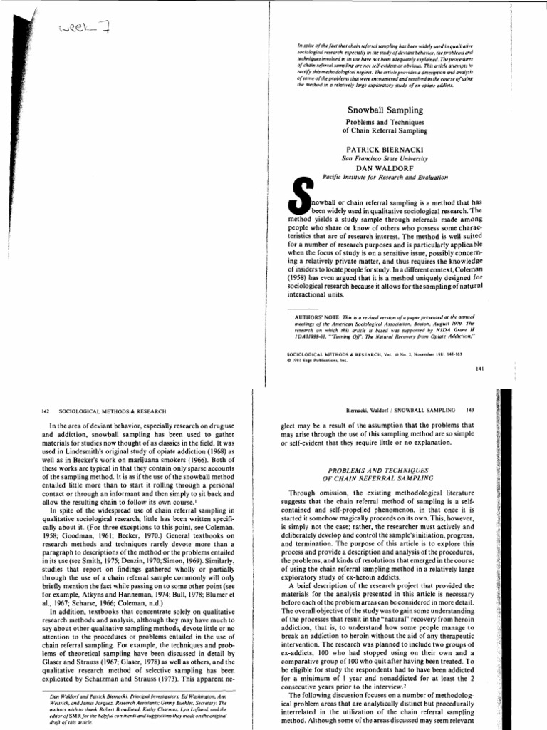 Problems and Techniques of Chain Referral Sampling: An Analysis of ...