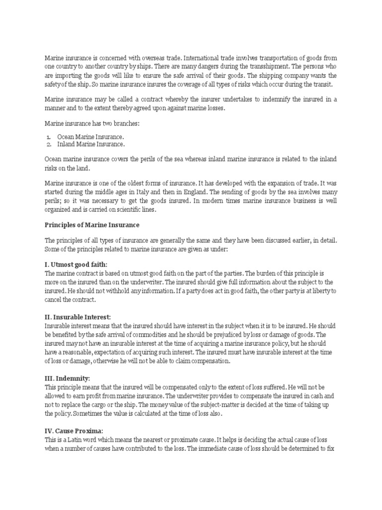 Principles of Marine Insurance | PDF | Insurance | Indemnity