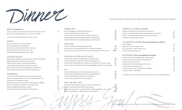 Gypsy Soul Dinner | PDF | Pickling | Salad