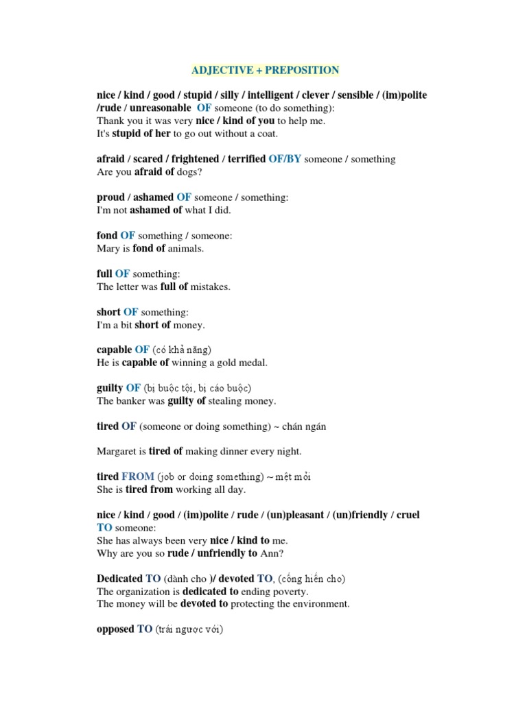 Adjective Vs Prep | PDF