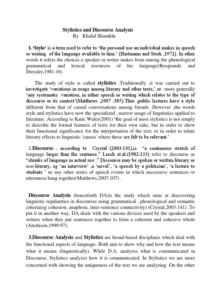 Stylistics And Discourse Analysis Pdf Linguistics Symbols