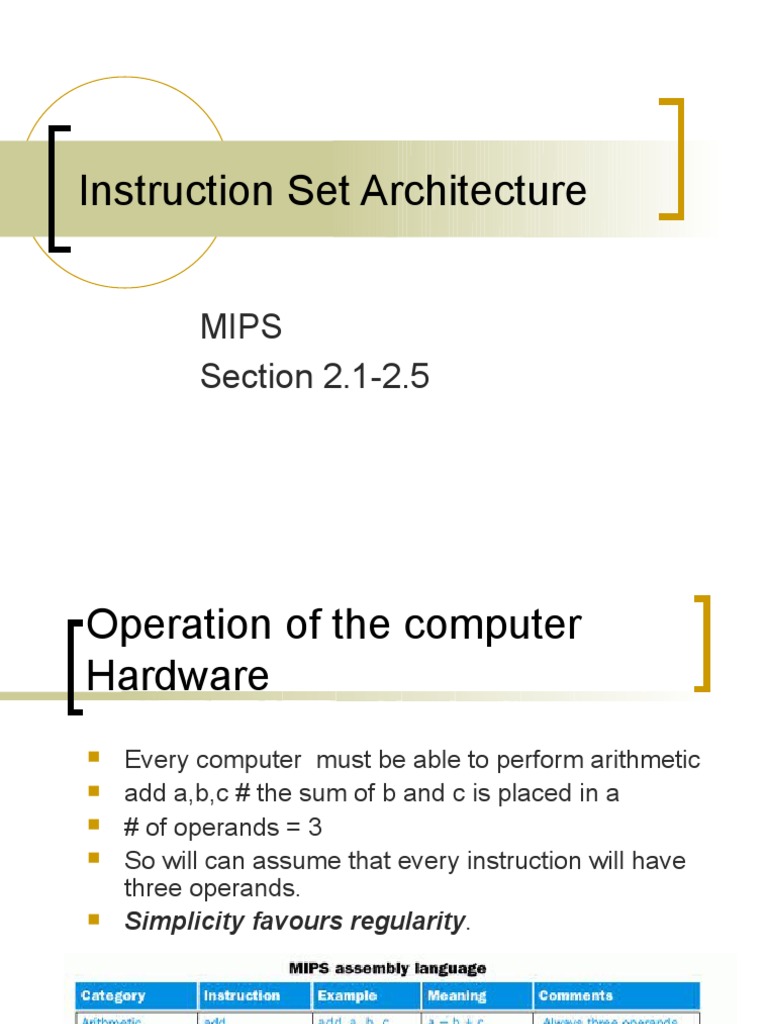 Instruction Set Architecture: Mips Section 2.1-2.5 | PDF | Computer ...