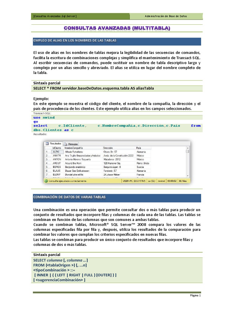Consultas Avanzadas SQLServer - 01 | PDF | Servidor SQL de Microsoft ...