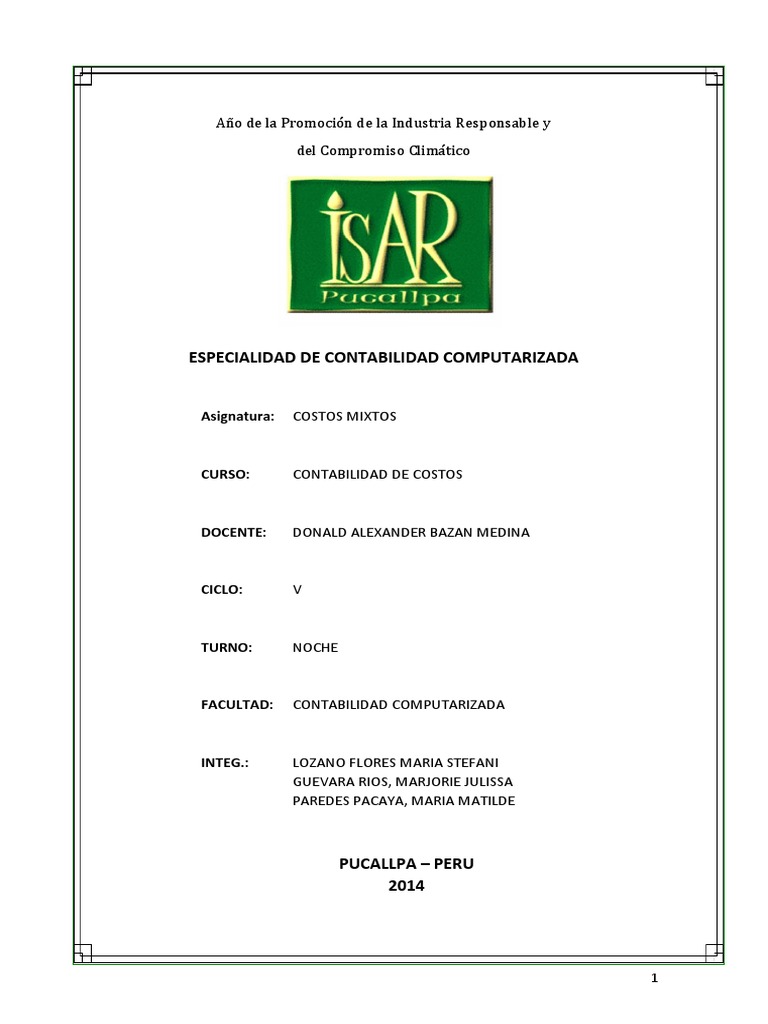 Costos Mixtos - Monografia | PDF | Costo | Contabilidad