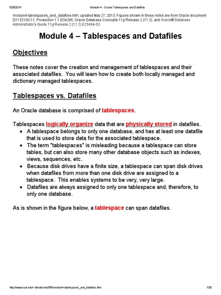 Module 4 - Oracle Tablespaces and Datafiles | PDF | Oracle Database ...