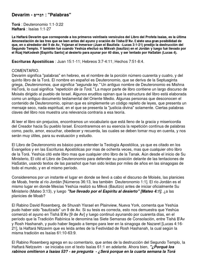 Devarím. Comentario. | PDF | Libro de Deuteronomio | Tora