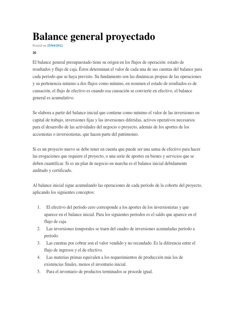 Balance General Proyectado | PDF | Depreciación | Hoja de balance