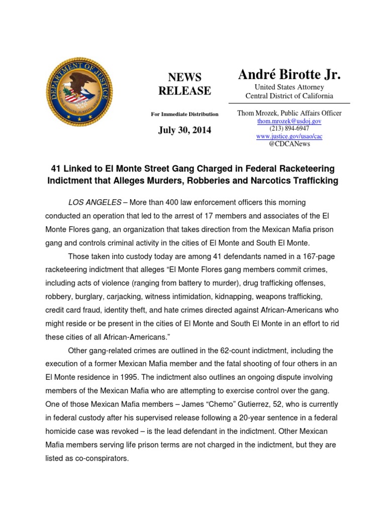 El Monte Flores Gang Takedown Indictment | PDF | Gang | Organized Crime