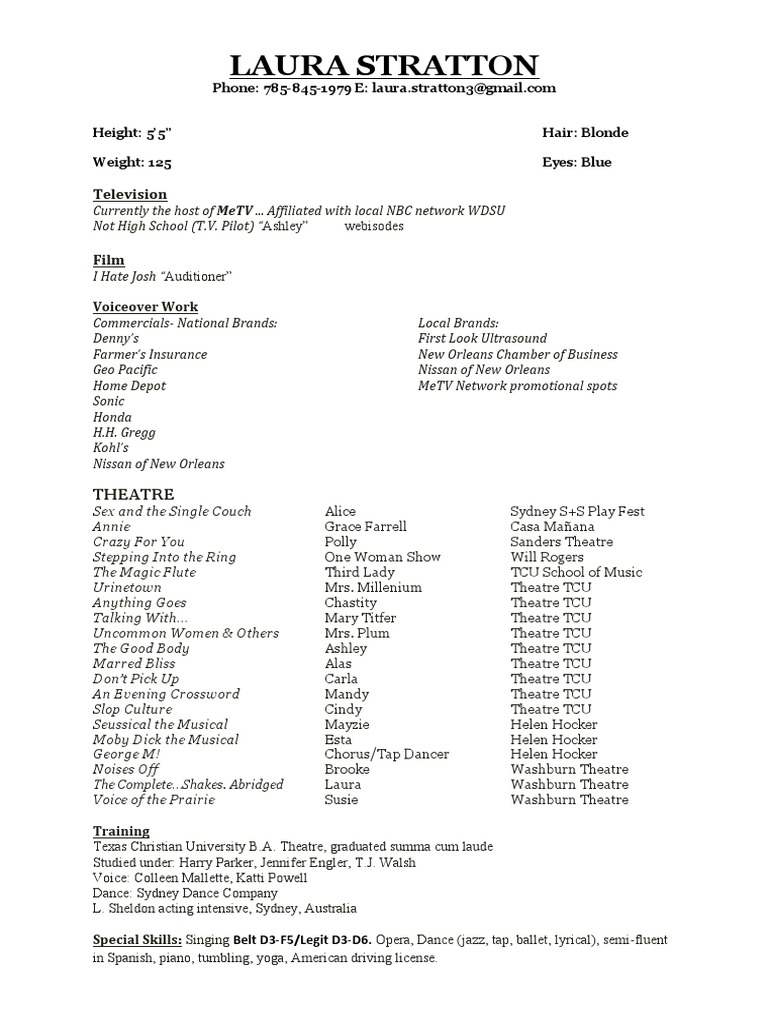 Laura Stratton Acting CV 1 | PDF
