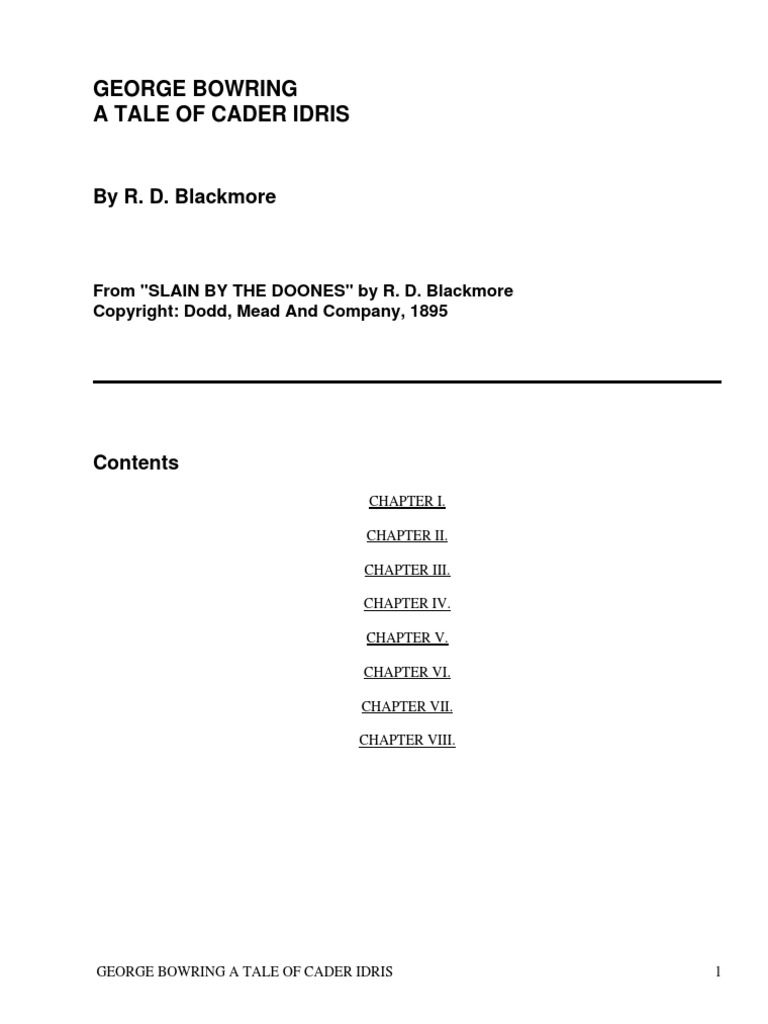 George Bowring - A Tale of Cader IdrisFrom "Slain by The Doones" by R ...
