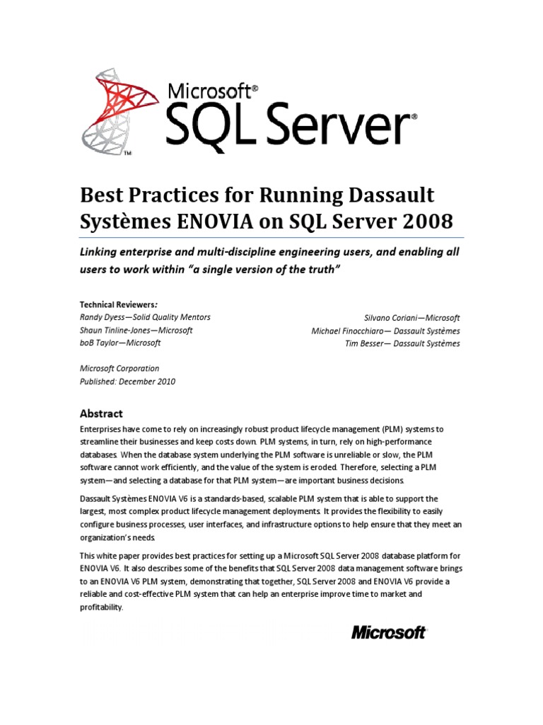 Best Practices For Running Dassault Systèmes ENOVIA On SQL Server 2008 ...