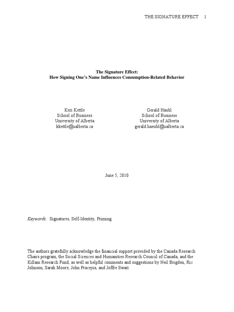 The Signature Effect: How Signing Influences Behavior | PDF | Identity ...