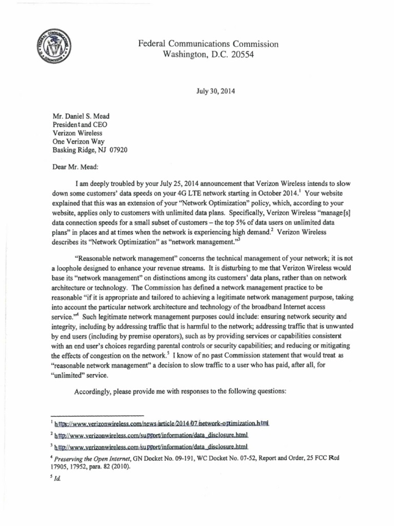 VZW Letter 07 - 30 - 14 | PDF | Verizon Wireless | Computer Network