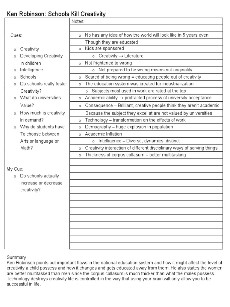 Ken Robinson: Schools Kill Creativity | PDF | Social Science