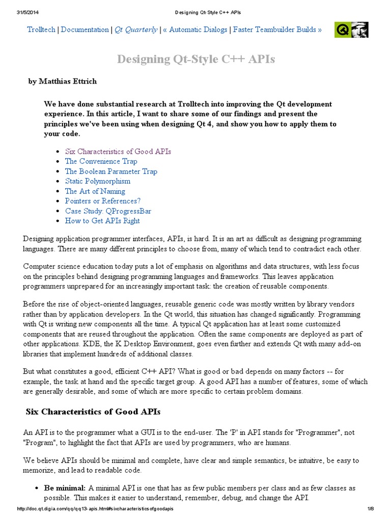 Designing Qt-Style C++ APIs | PDF | Component Based Software ...
