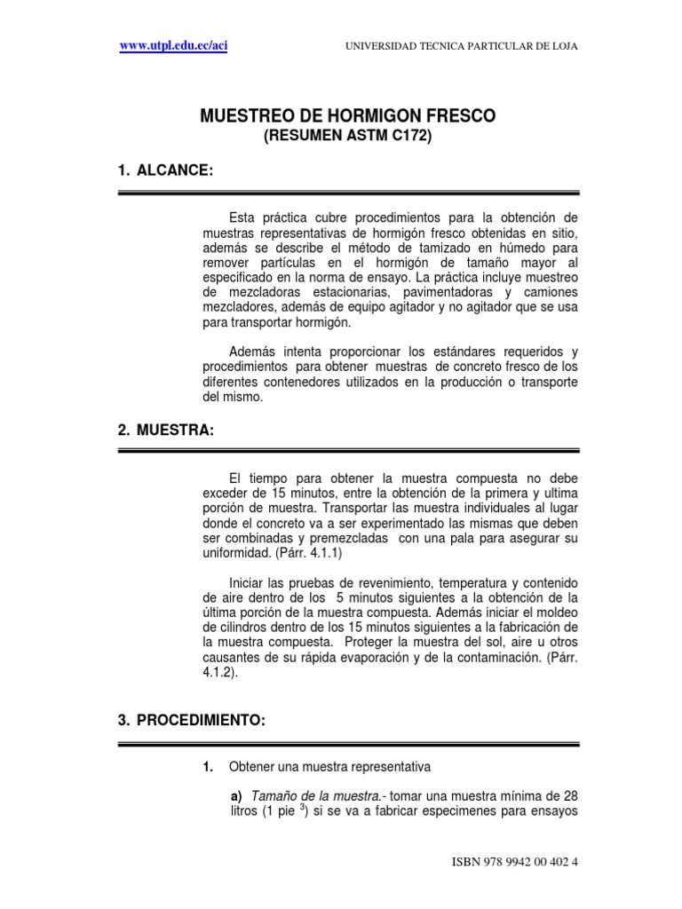 Astm C 172 | PDF | Muestreo (Estadísticas) | Hormigón