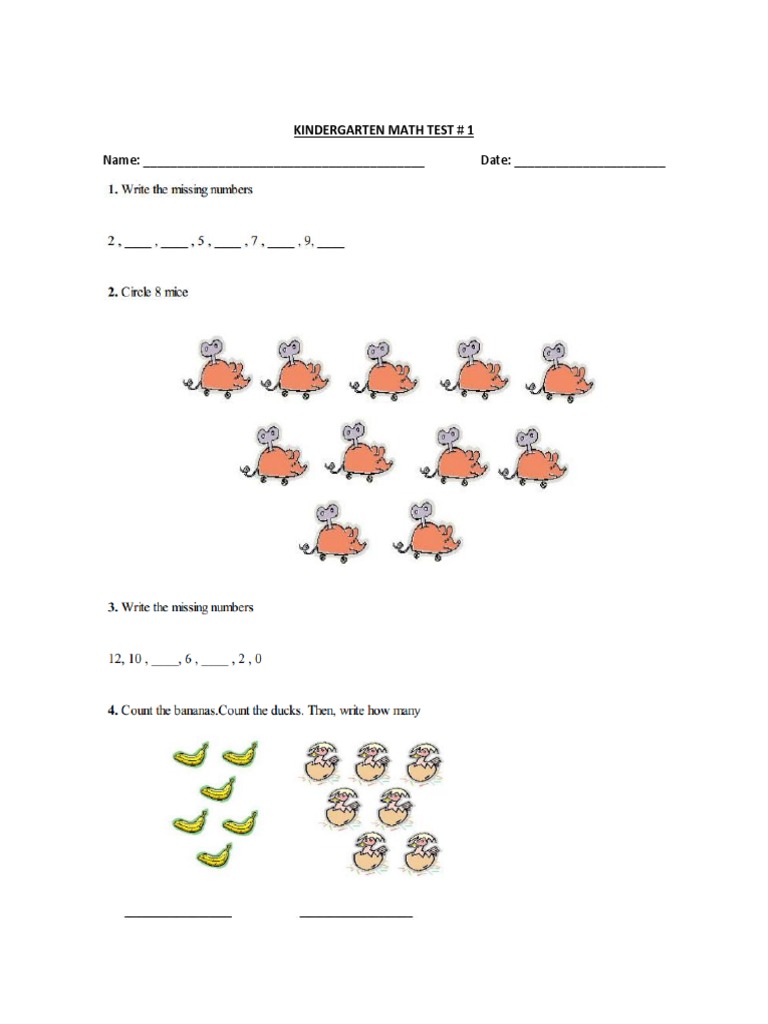 Kindergarten Math Test | PDF
