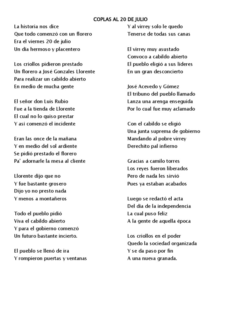 Coplas Al 20 de Julio | PDF | America latina | Agitación