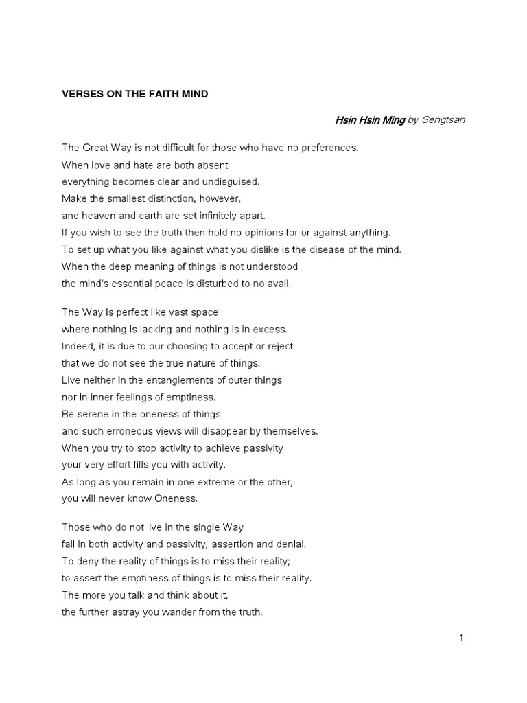 Verses on the Faith Mind | PDF | Nothing | Śūnyatā